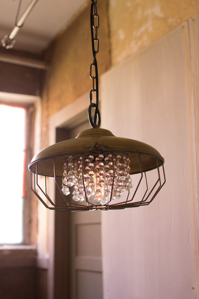 Kalalou Antique Gold Hardware Pendant Lamp With Gems CLL1248 – Rustic Edge